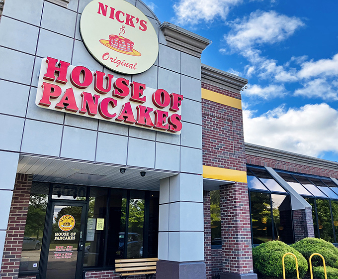 Nick's House of Pancakes (entrance): That sign isn't just big&mdash;it's a promise. When pancakes are literally your middle name, you'd better deliver!