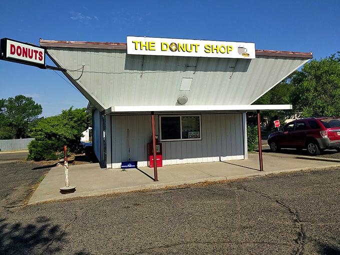 The Pierre Donut Shop's quirky angular roof is like a mid-century modern spaceship that landed with cargo holds full of donuts.