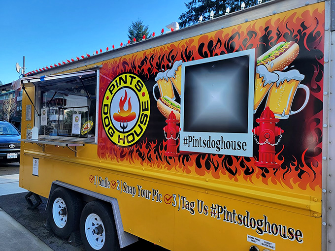 Pints Dog House's flame-decorated food truck promises hot dogs with attitude – and they definitely deliver on that promise.