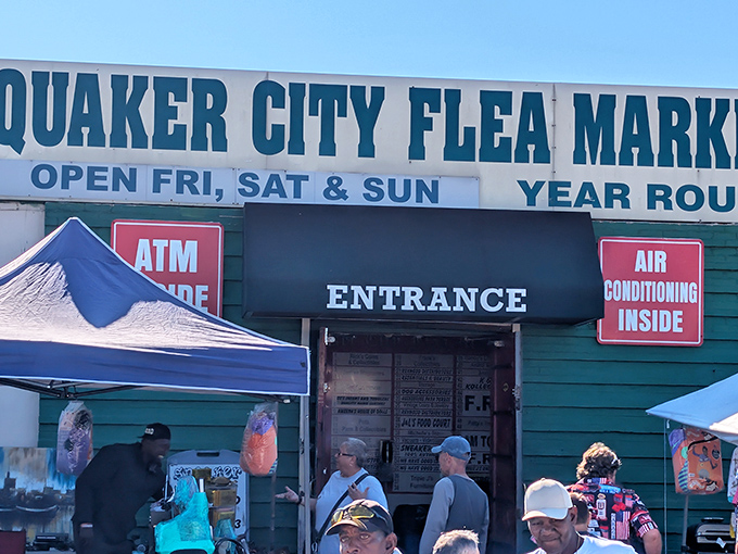 "Open year-round" &ndash; three beautiful words for dedicated treasure hunters at Quaker City Flea Market's no-nonsense entrance.