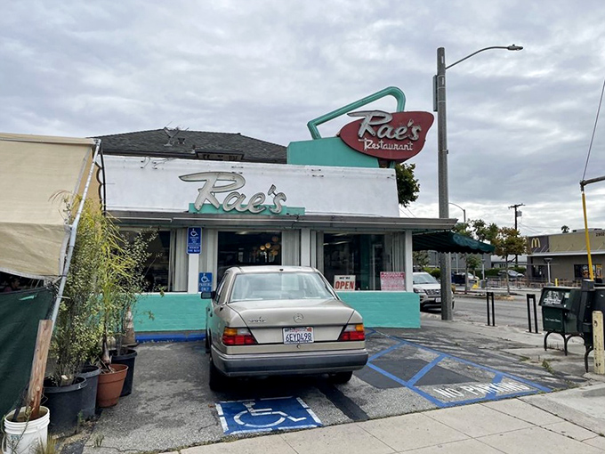 That turquoise and white combo screams classic California diner louder than any neon sign.
