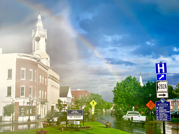 A rainbow over Rochester&mdash;nature's way of highlighting one of New Hampshire's most affordable small cities.