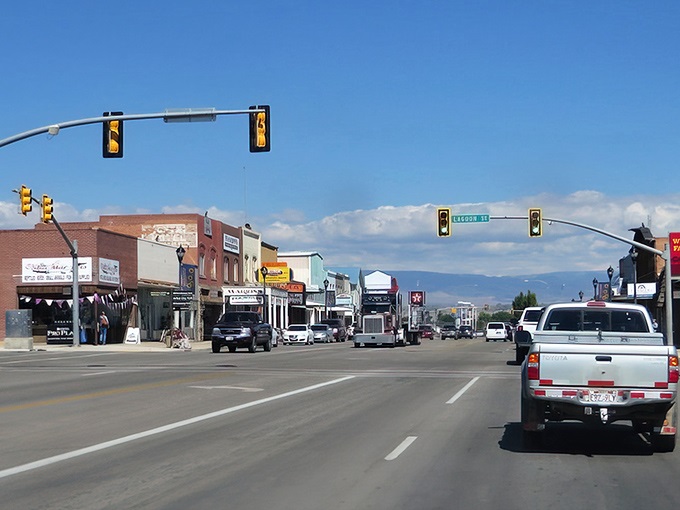 Roosevelt's Main Street captures the essence of western Utah. Mountains rise in the distance beyond the classic small-town storefronts.