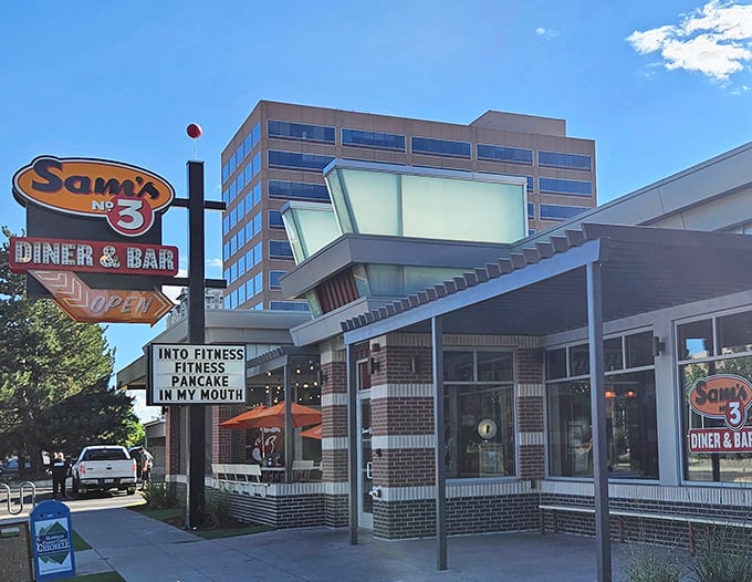Sam's No. 3: "Into fitness? Fit'ness pancake in my mouth!" This sign speaks the universal truth—diet plans are no match for diner breakfast.