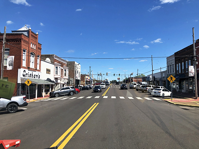 Brick buildings house big dreams and small prices in this riverside Tennessee community.