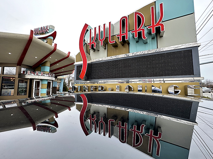 Skylark Diner's swooping mid-century modern design makes it an architectural standout that's as memorable as its menu.