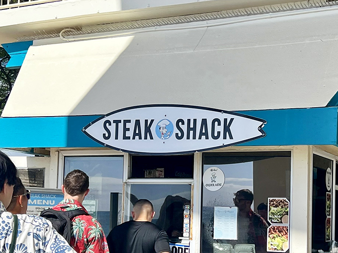 Surf's up at Steak Shack! This blue-trimmed culinary cubbyhole proves the tastiest island treasures often come in the smallest packages.