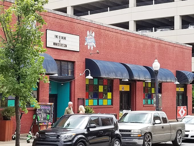Stickyz's colorful windows and brick facade blend urban cool with Southern comfort &ndash; much like their legendary chicken.