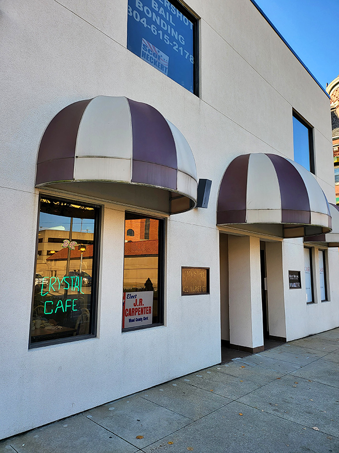 Crystal Cafe's vintage storefront whispers promises of old-school breakfast done right in the heart of downtown Parkersburg.