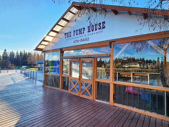 The Pump House's wooden charm and waterside deck - where northern lights meet king crab legs.
