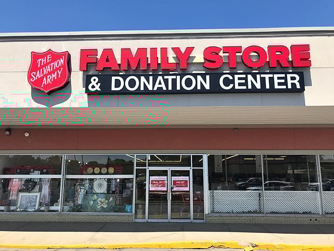 The Salvation Army's bold red signage makes a promise: extraordinary finds await ordinary budgets inside these doors.