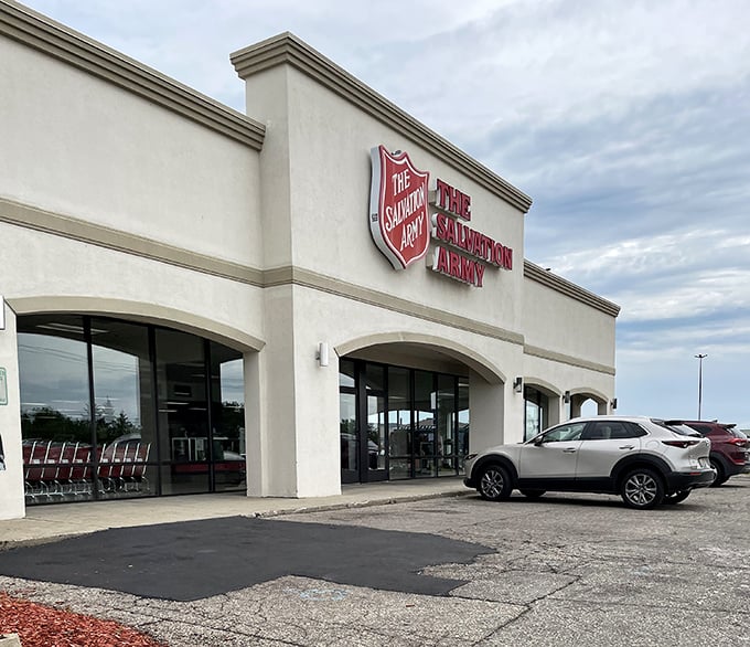 The Salvation Army's clean, modern storefront promises an organized thrifting experience that feels almost upscale.