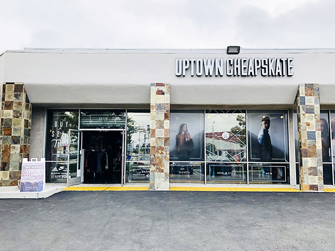 Uptown Cheapskate's modern facade hints at the trendy treasures waiting inside for fashion-forward bargain hunters. 