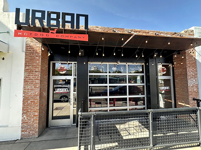 Urban industrial meets gourmet hot dogs at this brick-fronted eatery. The modern exterior hints at creative combinations inside.