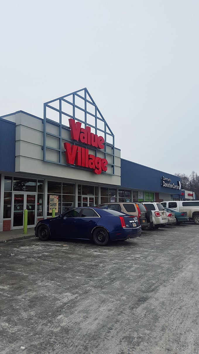 Value Village's bold red signage stands out against Alaska's often gray skies. A beacon of bargains in the north!