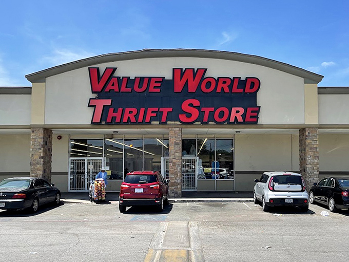 Value World's bold red signage promises exactly what you'll find inside&mdash;a world of incredible values.