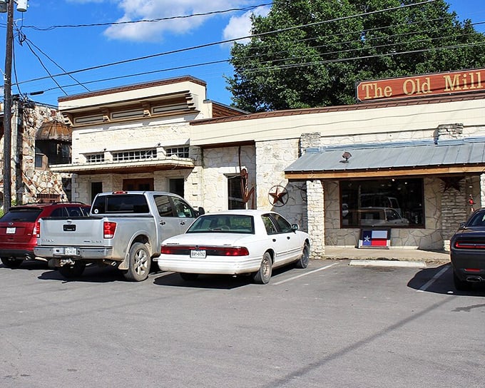 Old stone buildings and covered walkways make shopping feel like stepping into a frontier trading post.