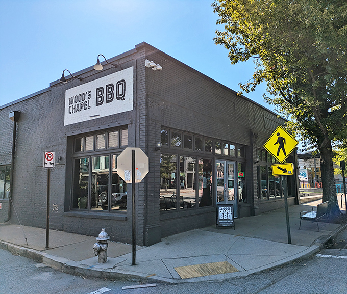 Wood's Chapel's industrial-chic exterior brings BBQ to the hipster crowd without sacrificing an ounce of smoky authenticity.