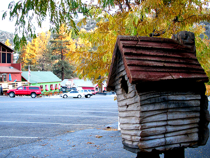Wrightwood's main street offers small-town charm with big mountain views, where even running errands feels like a vacation.