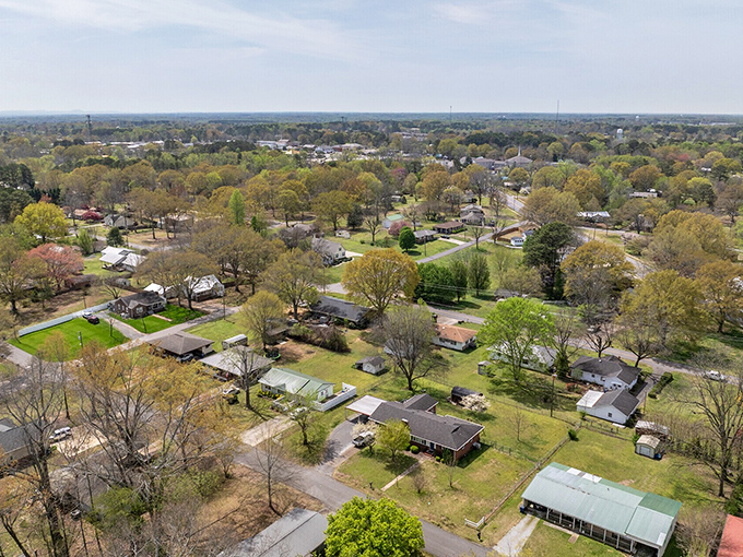 Aerial view of Arab showcases spacious living and green lawns, all available at prices that won't drain your Social Security check.