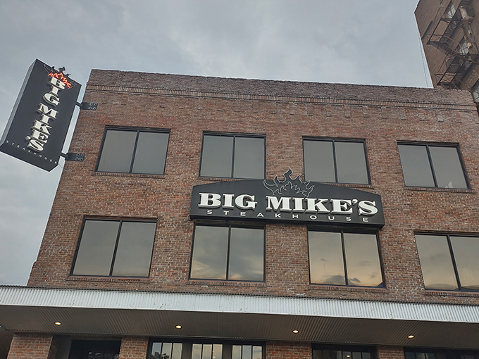 Modern meets traditional at Big Mike's impressive storefront. Those windows have witnessed countless steak-induced smiles.