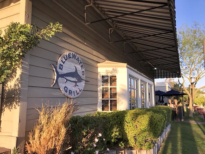 The weathered wood exterior and blue marlin logo tell you you're in the right place. Bluewater Grill brings coastal charm to the desert with style and substance.