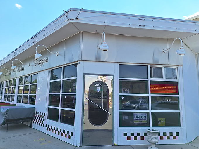 The black and white checkered trim adds that perfect touch of nostalgic diner charm to Rock Springs' beloved burger institution.