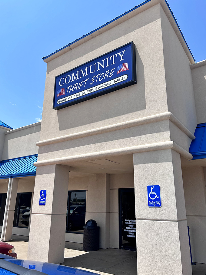 "Home of the Super Sunday Sale" &ndash; this patriotic storefront beckons to smart shoppers across Oklahoma City.