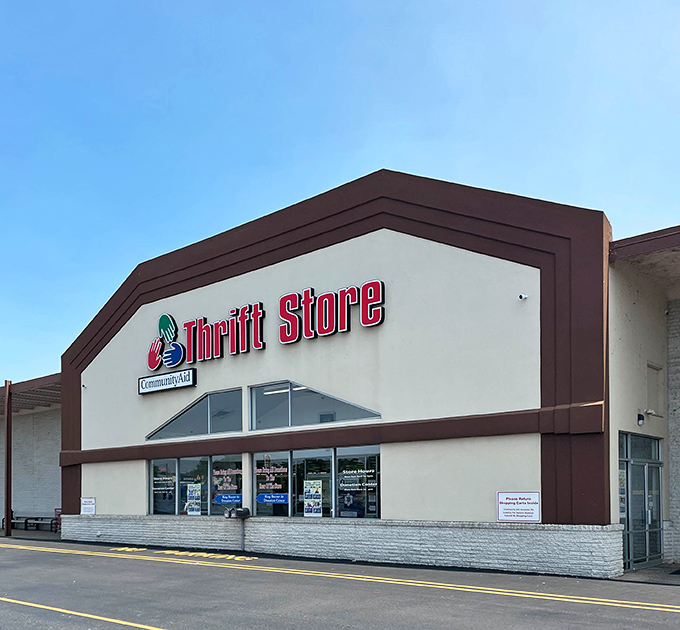 The impressive façade of CommunityAid hints at the treasures within. Your $45 will stretch like taffy in this secondhand paradise!