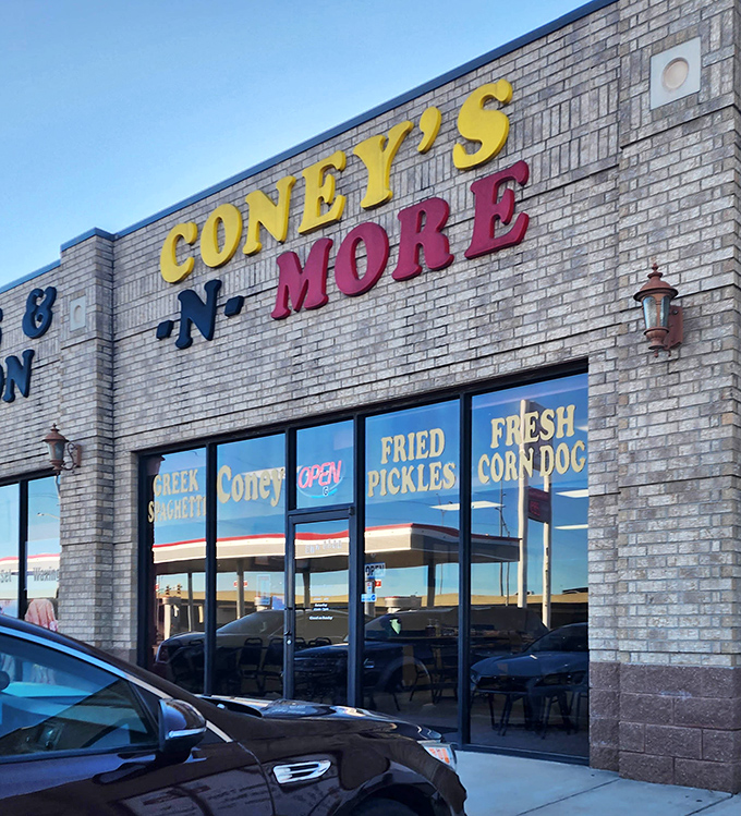 The brick facade of Coneys & More houses simple pleasures with complex flavors. Those blue windows hide delicious secrets!
