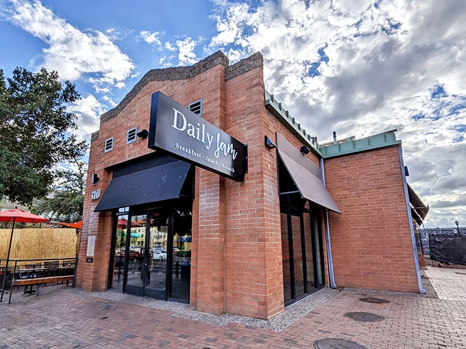 Sleek and inviting, Daily Jam's exterior promises a breakfast experience that's several notches above your hurried weekday toast.