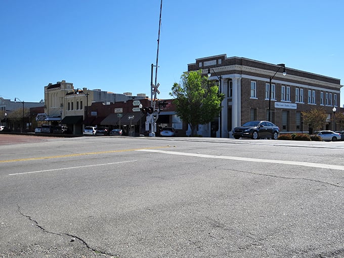 Classic small-town commerce lines the streets where businesses serve communities, not quarterly profit reports from distant offices.
