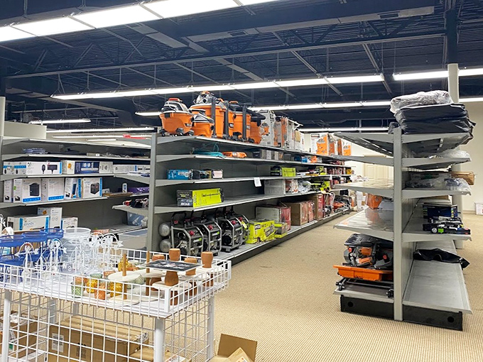 Shelves stocked with appliances and tools at Eco-Thrift prove one person's "I don't need this anymore" is another's perfect find.