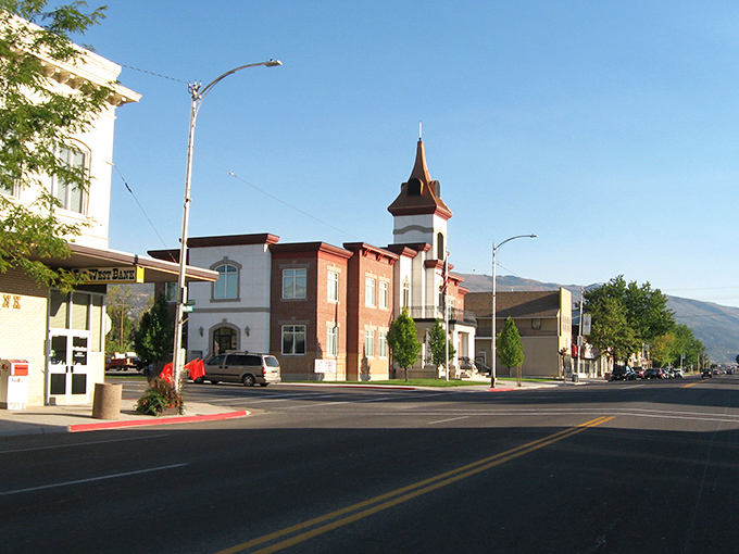 Ephraim&rsquo;s charming main street, anchored by its distinctive towered building and framed by mountain views, offers a peaceful small-town atmosphere that feels instantly welcoming.