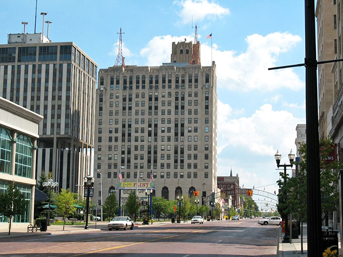 Downtown Flint—where historic buildings stand as testaments to a city reinventing itself. Every brick holds memories of automotive glory days.