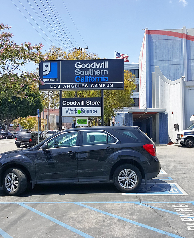 The iconic blue "g" of Goodwill Southern California signals a wonderland of possibilities for the budget-conscious explorer.