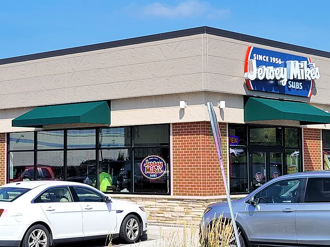 Clean lines and green awnings&mdash;Jersey Mike's knows sometimes the best sandwich packaging is simplicity itself.