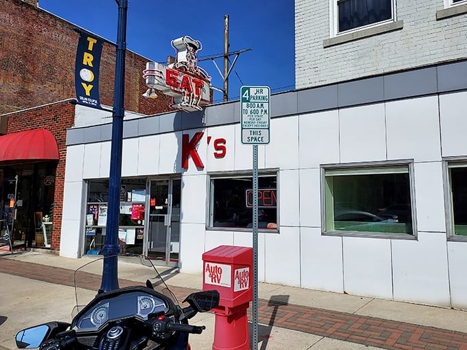 K's Hamburger Shop sign - When a chef figure on your sign has been pointing to "EAT" for decades, you know they've figured something important out.