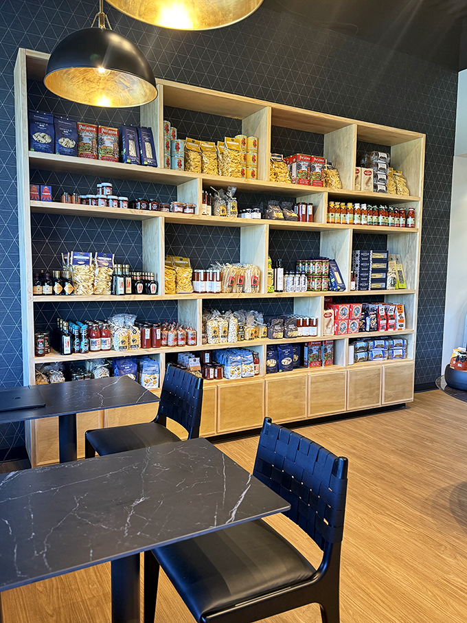 Modern shelving meets old-world charm in this delicatessen that takes ingredients as seriously as art.