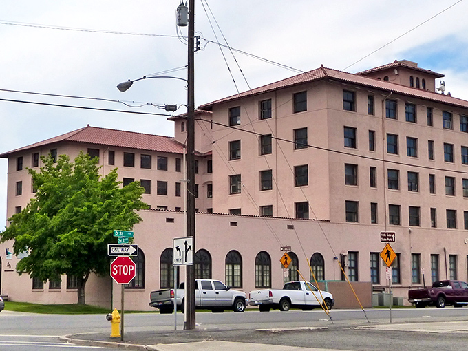 The pink-hued historic hotel stands as a testament to Lewiston's enduring charm and enduring affordability.
