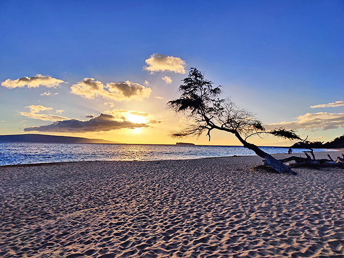 Sunset paints Mākena's shoreline in warm hues that no filter could improve. Instagram, eat your heart out!