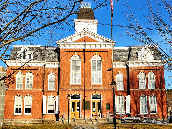The Centre County Courthouse stands proudly in Bellefonte, its red brick fa&ccedil;ade and golden doors welcoming visitors like a dignified old friend.