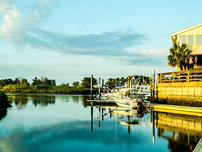 This peaceful inlet reflects the sky like nature's own mirror, perfect for contemplating life's simple pleasures. 
