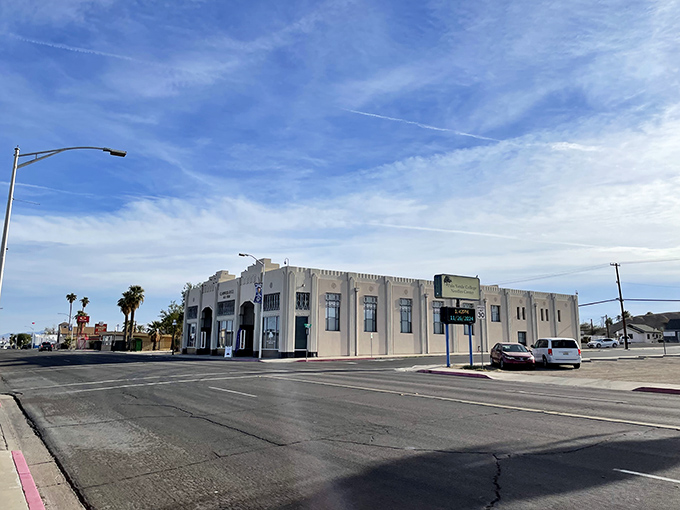 The historic white El Garces Hotel stands as Needles' architectural crown jewel. Desert elegance from a bygone era.