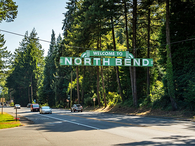 North Bend's downtown sits nestled between mountains and bay, a perfect basecamp for Oregon coastal adventures.