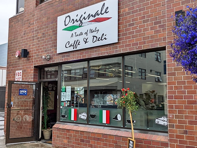"A Taste of Italy" isn't just a slogan here &ndash; those Italian colors frame a doorway to proper deli magic.