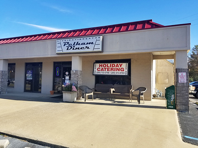 The "Live-Eat-Breathe" sign says it all – Pelham Diner serves up life-sustaining comfort food worth every calorie.