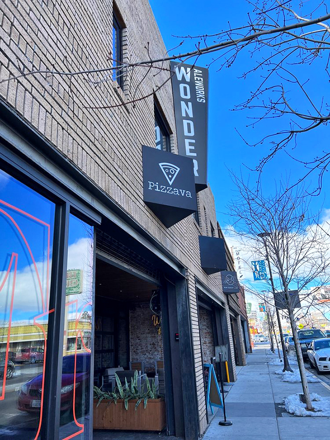 Pizzava's modern black brick exterior hides Reno's most exciting pizza evolution.