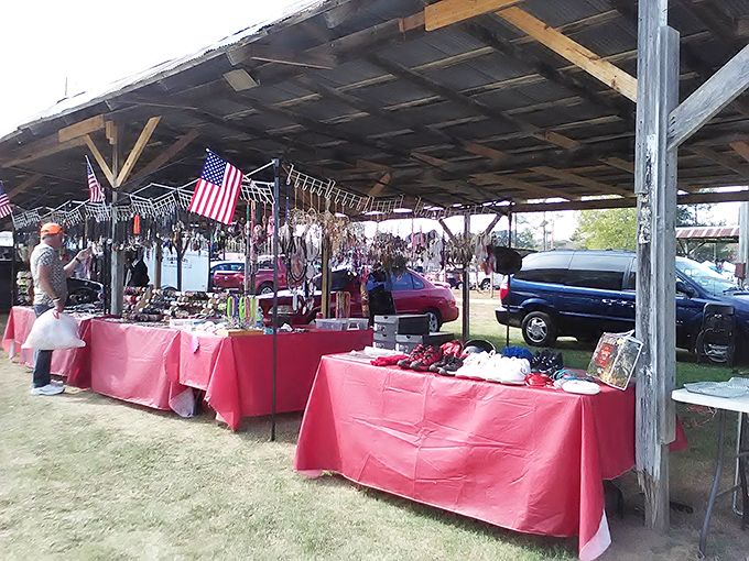 Stars, stripes, and everything nice! This patriotic display at Ripley's First Monday Trade Day celebrates Americana in every handcrafted detail.