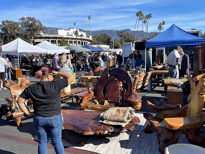 Rustic wooden furniture finds new admirers at the Rose Bowl Flea Market, where yesterday's craftsmanship meets today's design sensibilities.